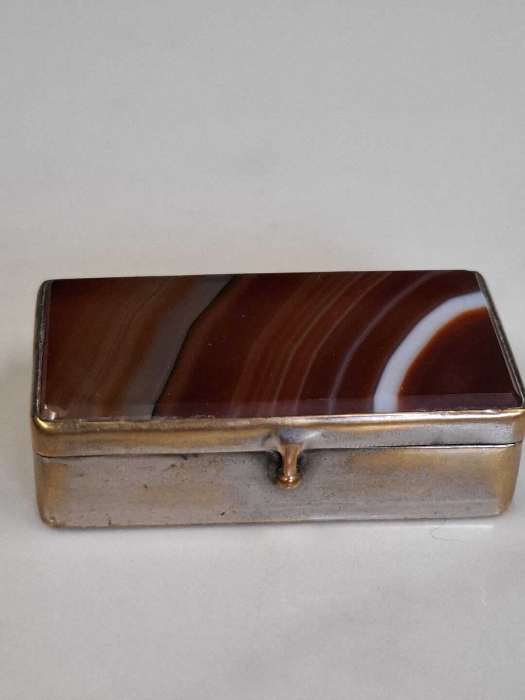 Antique Banded Agate Lid Brass Snuff Box - Etsy