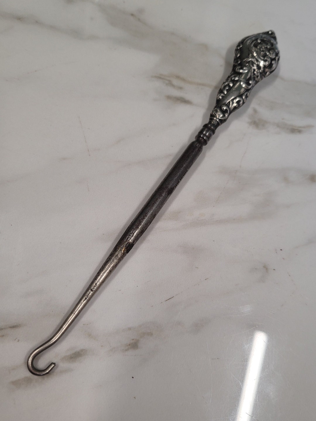 Antique Chester Silver 1909 Floral Chunky Handle Button Hook - Etsy
