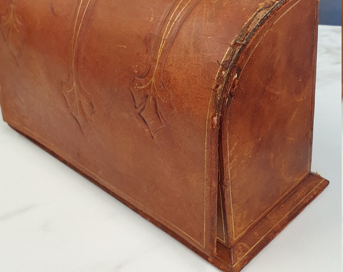 Antique Brown Leather Dome Front Desk Tidy Letter Writing Box - Etsy