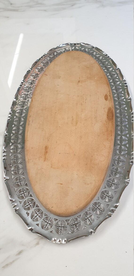Antique Oval Shaped Silver Plate and Wood Bread or Cocktail - Etsy