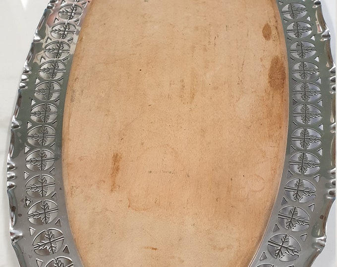 Antique Oval Shaped Silver Plate and Wood Bread or Cocktail - Etsy
