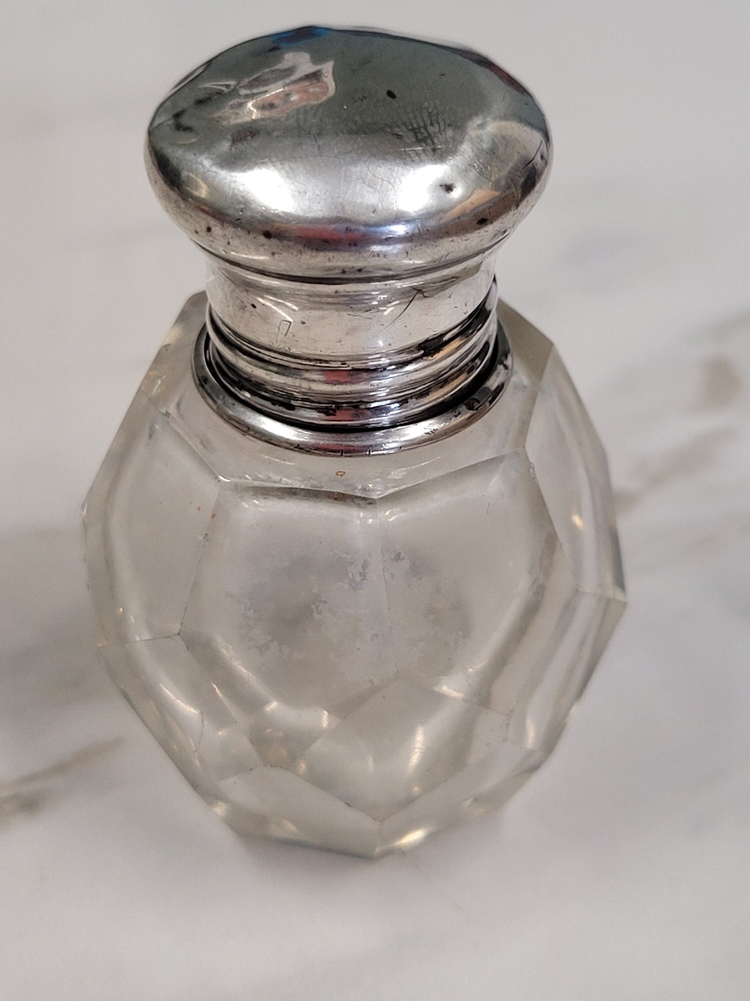 Antique Art Decom Birmingham Silver 1925 Lid Round Glass Perfume Bottle ...