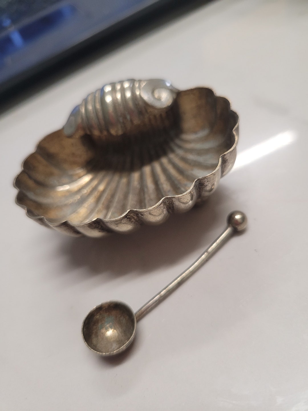 Antique Silver Plate Shell Shaped Table Salt and Spoon - Etsy