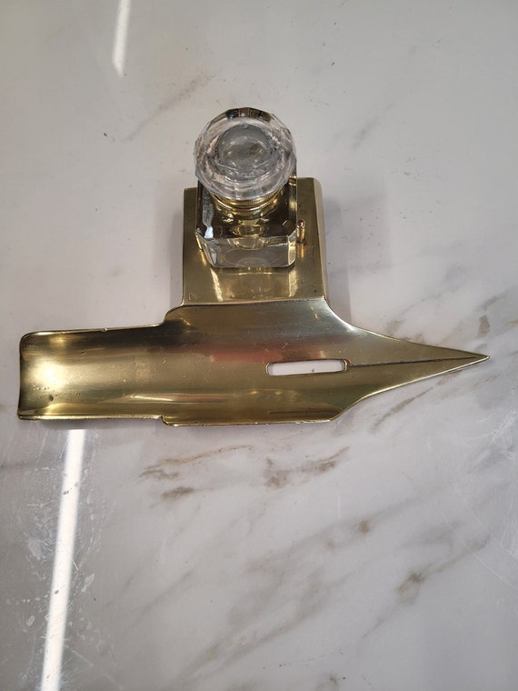 Antique Brass and Glass Quill Dip Pen Inkwell - Etsy