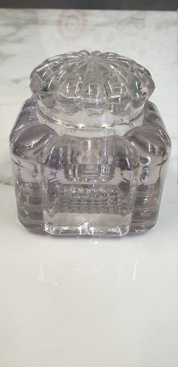 Antique ornate pressed glass inkwell | Etsy