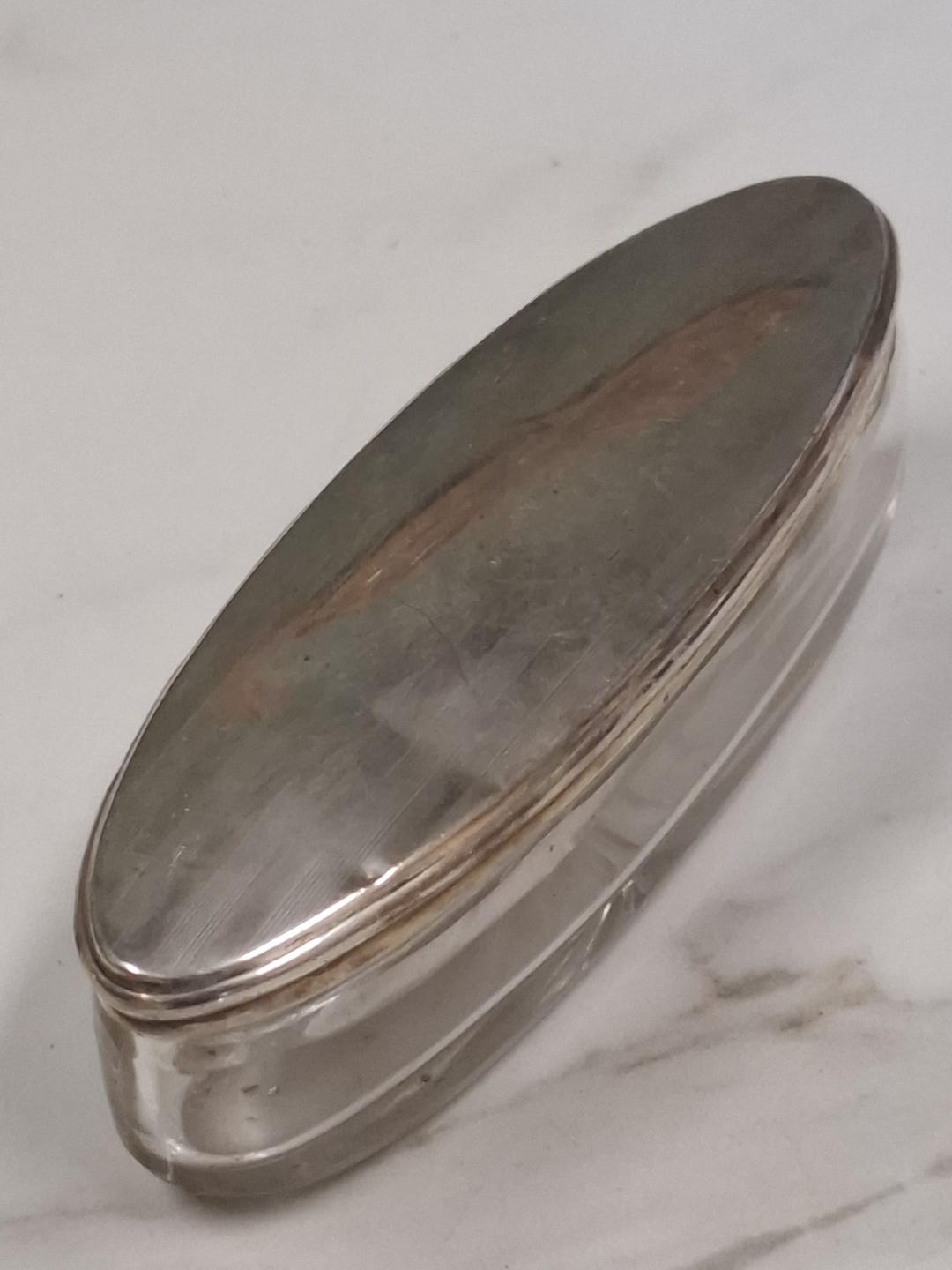 Antique Sterling Silver Lid Oval Glass Base Trinket Box - Etsy