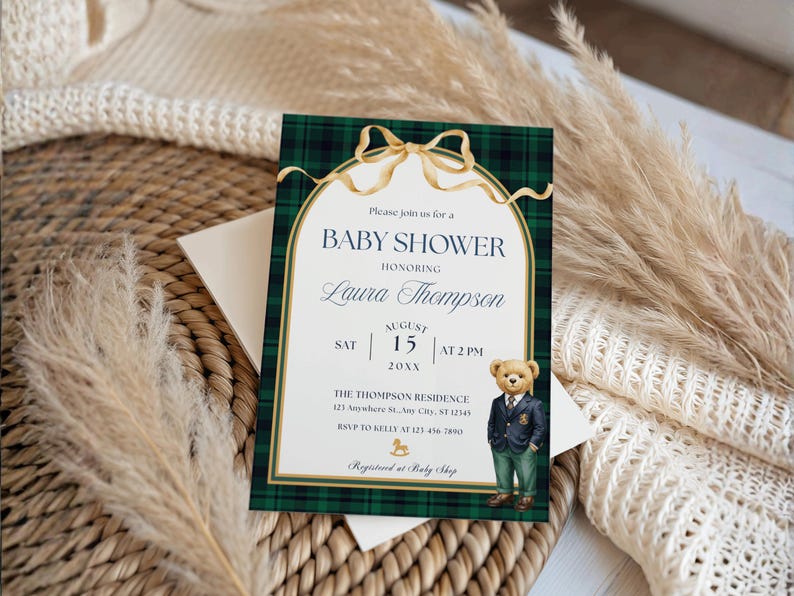 Polo Bear Baby Shower Invitation – Tartan Plaid, Equestrian Theme ...