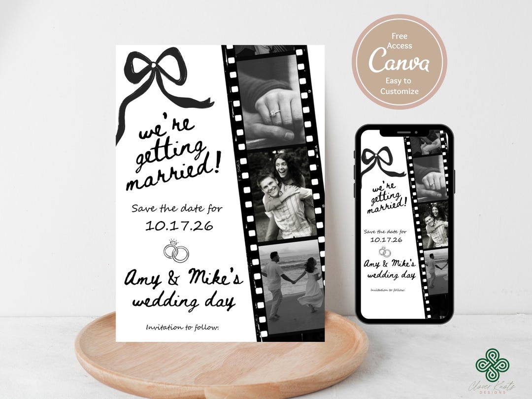 Film Strip Wedding Save the Date, Photo Booth Style (canva Template) - Etsy