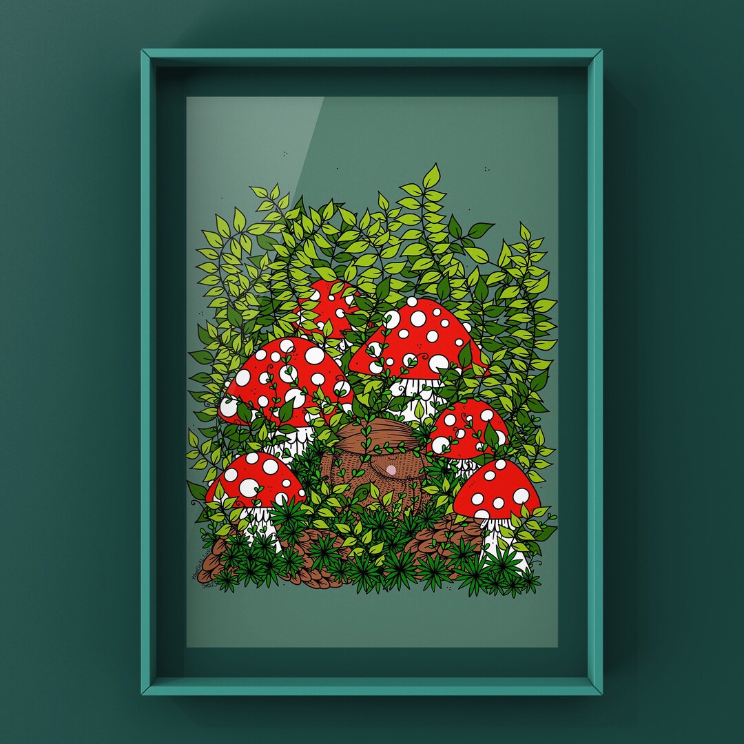 Print: Sleepy Rabbit in the Toadstools - Mushrooms - Forest - Etsy