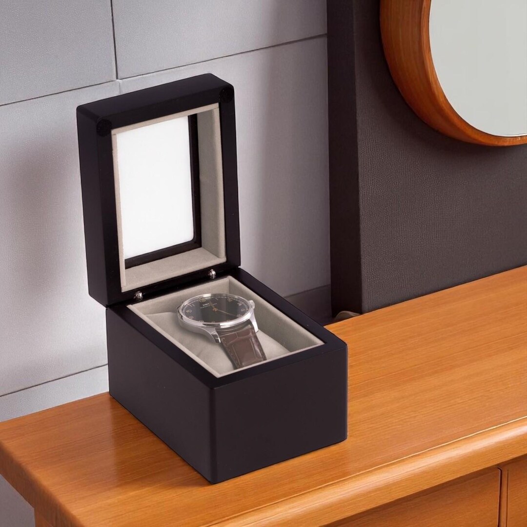 Personalized Black Wood Single Watch Box With Glass Top – Free ...