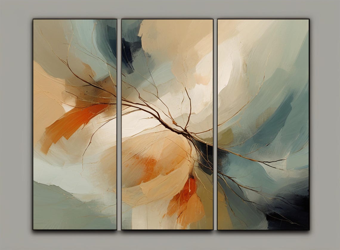 Abstract Tree Branch Triptych Wall Art – Modern Nature 3 Panel Digital ...