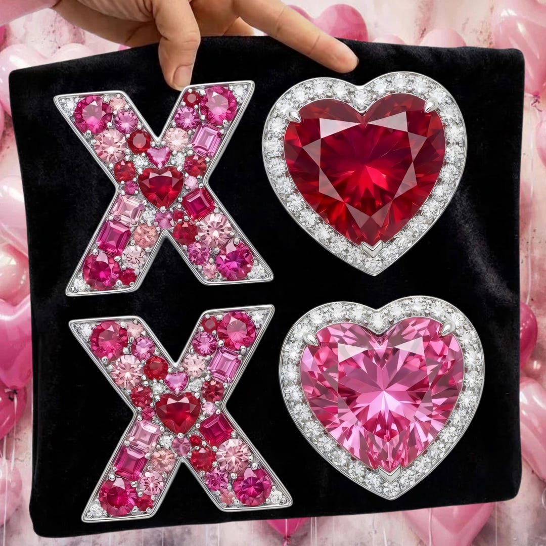 Diamond Gemstone XOXO Valentine PNG, Red Ruby & Pink Heart Jewelry ...