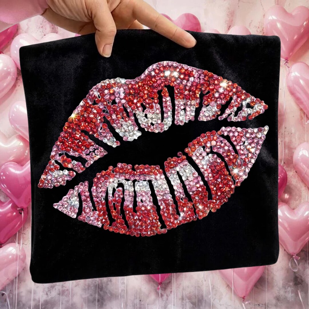 Valentine Rhinestone KISS PNG, Diamond Gem Lipstick Mark, Sparkly ...