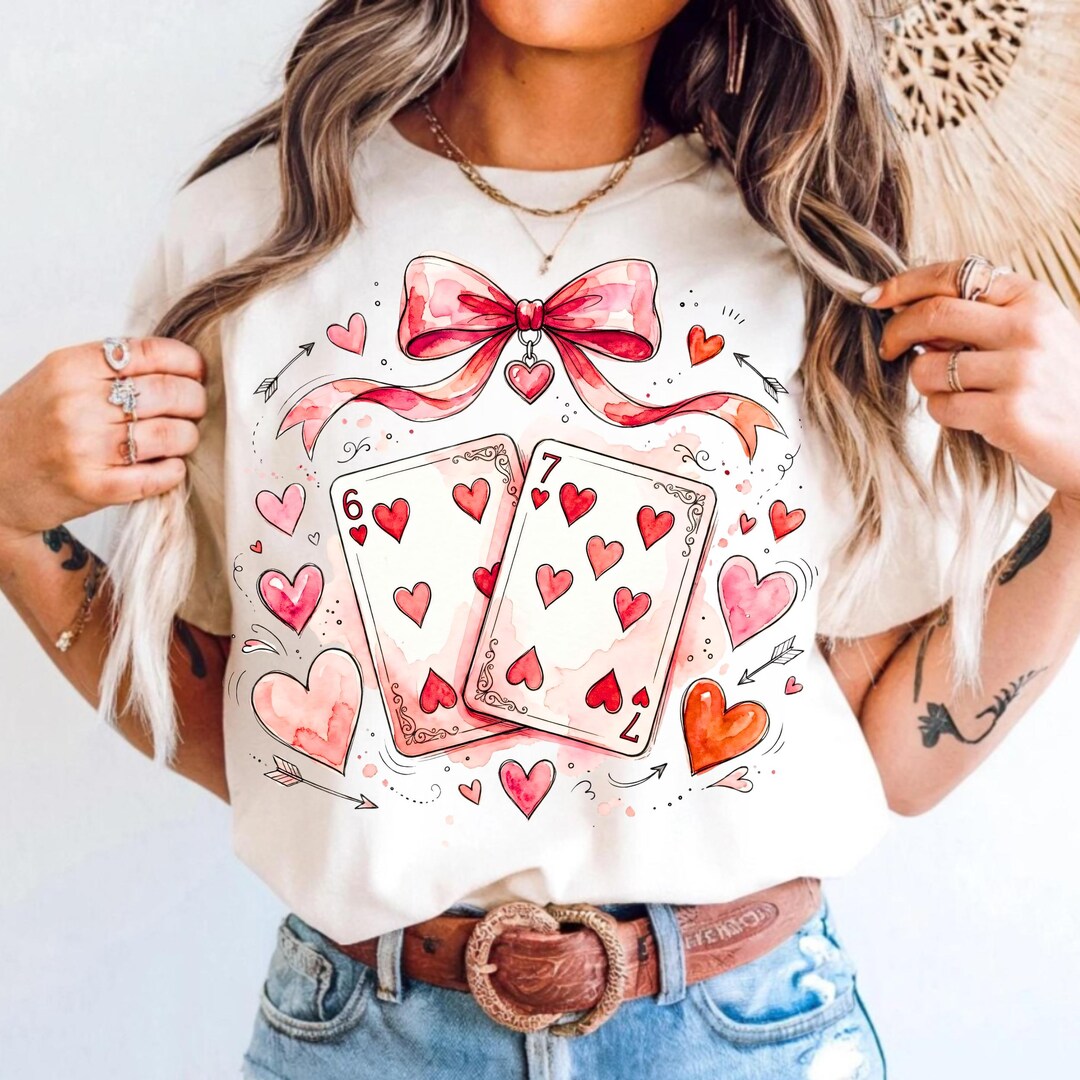 6 7 Playing Cards Valentine PNG, Western Hearts Card Design, Pink ...