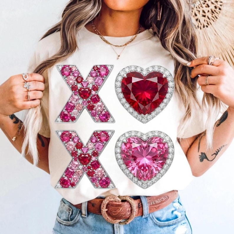 Diamond Gemstone XOXO Valentine PNG, Red Ruby & Pink Heart Jewelry ...