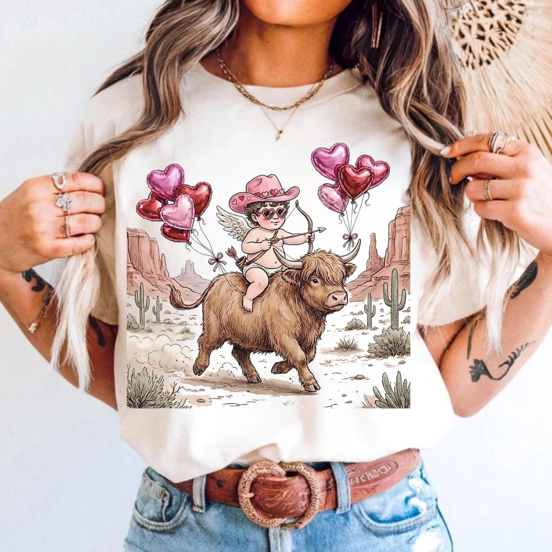 Western Cupid Valentine PNG, Highland Cow Cupid, Wild West Rodeo Ride ...