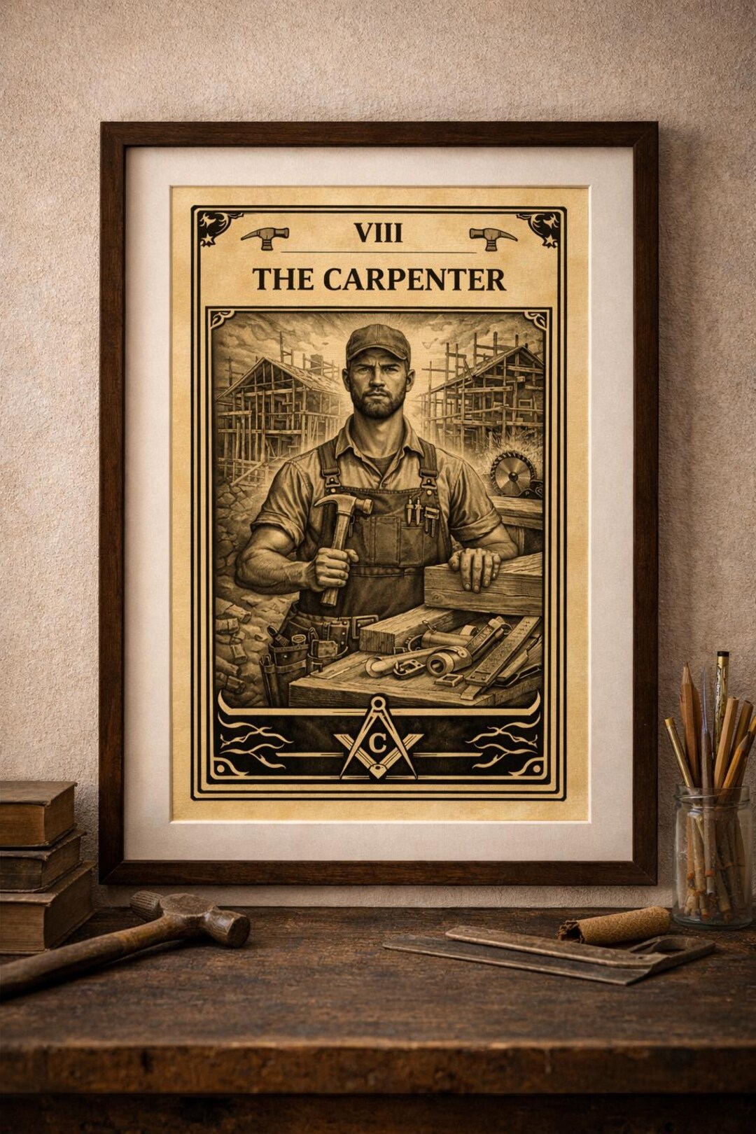 The Carpenter Tarot Card Print | Blue Collar Wall Art | Tradesman Gift ...
