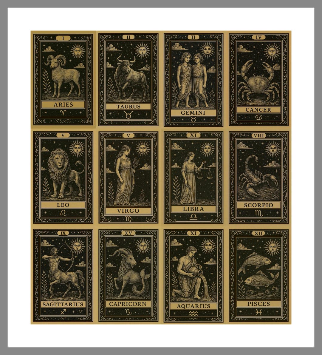Zodiac Tarot Card Prints • Vintage Astrology Art (digital Download) - Etsy