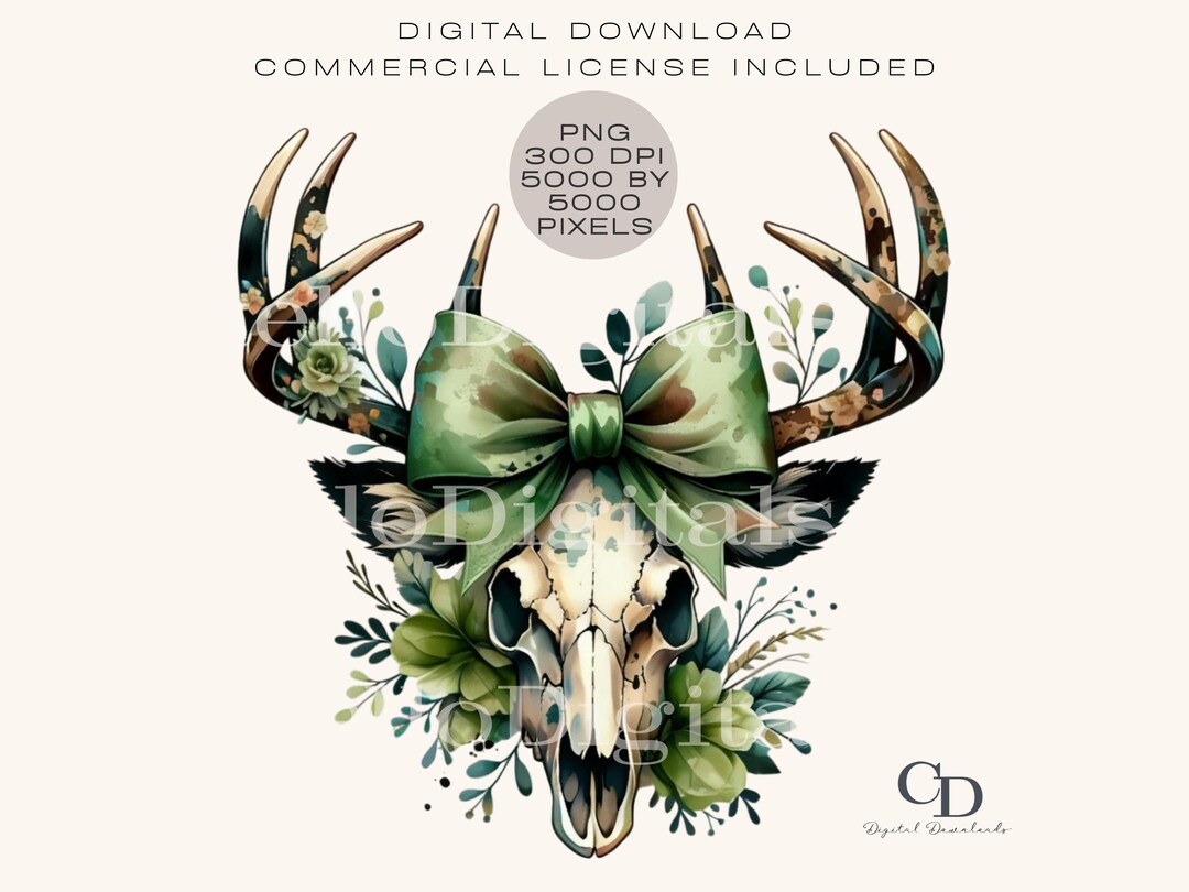 Camo Bow PNG, Coquette Deer Antler for Sublimation and Crafting Designs ...