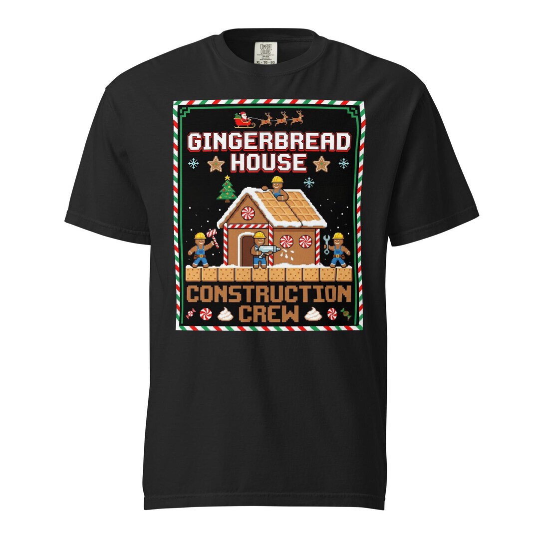Gingerbread House Construction Crew T-shirt, Retro Pixel Art Christmas ...