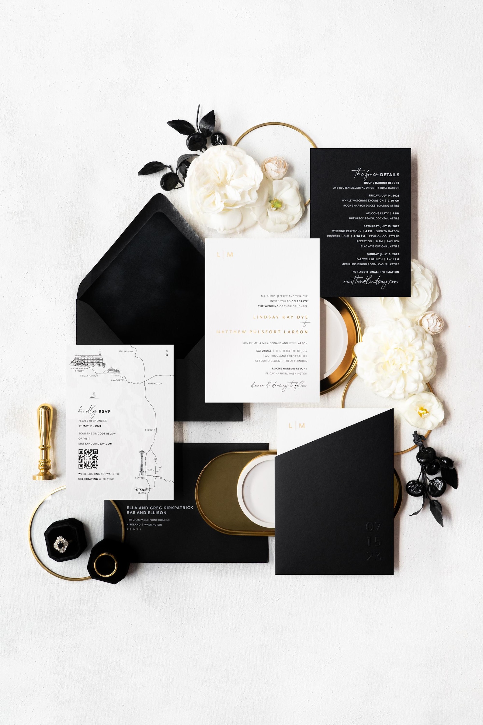 Modern Foiled & Embossed Wedding Invitation Sample: Lindsay and Matt - Etsy
