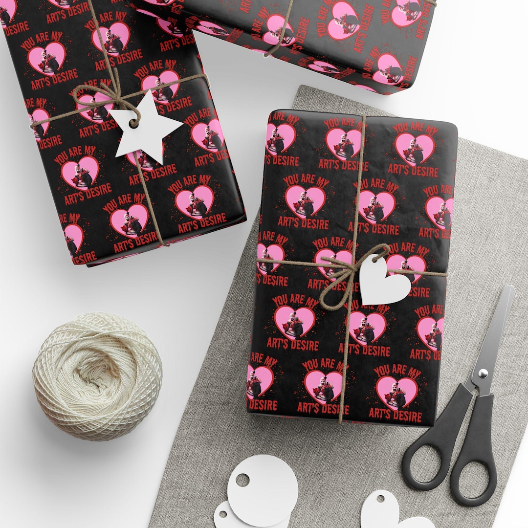 Art the Clown Terrifier Valentines Wrapping Paper | Heart Skull Pattern ...
