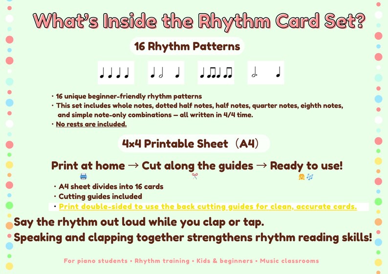 4/4 Rhythm Cards | Printable Music Cards for Kids & Beginners | Piano ...