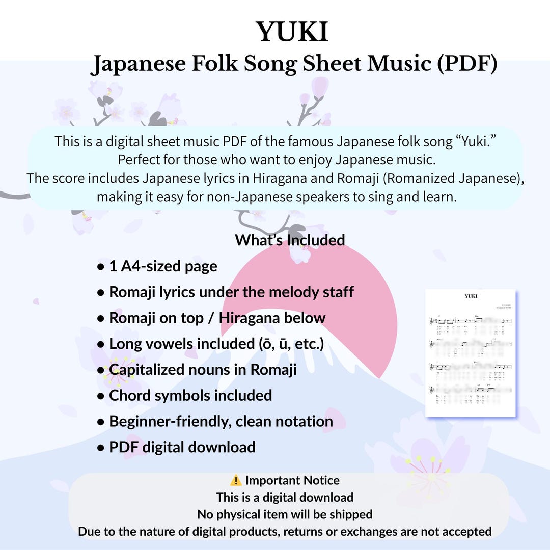 Yuki Japanese Folk Song Sheet Music Pdf Hiragana And Romaji Lyrics