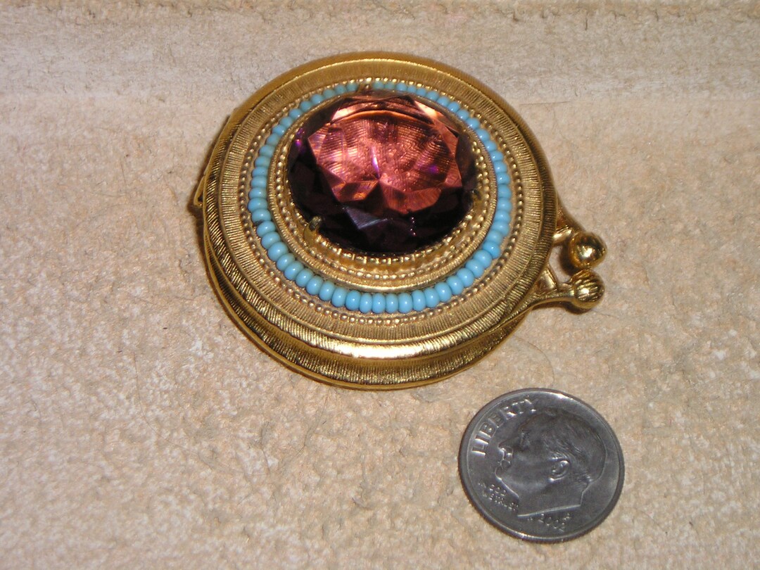 Vintage Signed Florenza Egyptian Hinged Pill Box With Large Purple ...