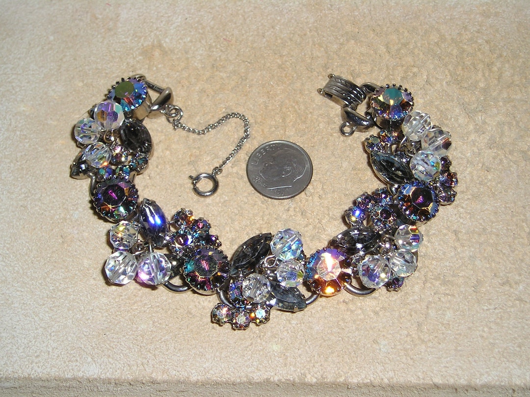 Vintage Juliana 5 Link Bracelet With Iridescent Rhinestones and Machine ...