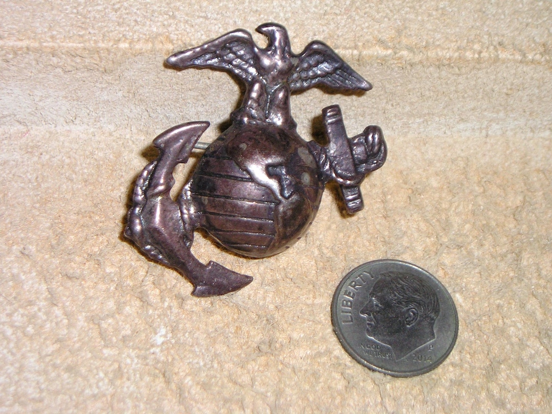 Vintage Signed Sterling Silver Large Marine Corps Insignia Military Pin ...