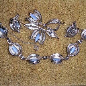 Vintage Signed Alice Caviness Sterling Blue Glass Moonstone Filigree ...