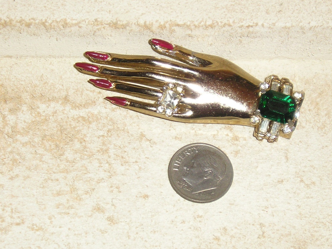 Vintage Stunning Signed Coro Rhinestone Hand Brooch Pin. Elegant. Haute ...