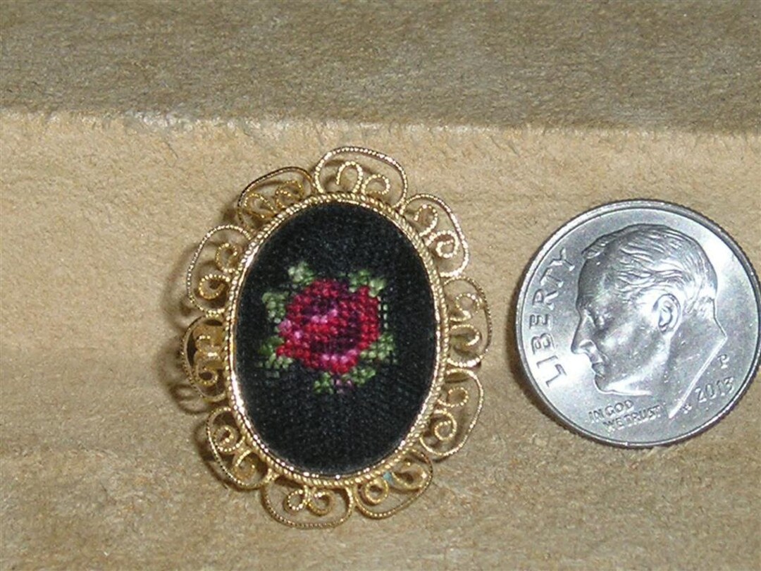 Vintage Petite Point Rose Ring on Black Background. Chic 1950's Size 6 ...