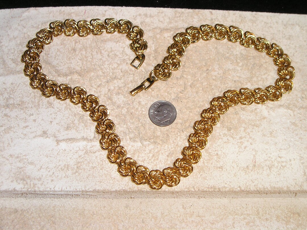1970's Signed Napier Pat. 4774743 Spun Gold Tone Necklace. Looks Like ...