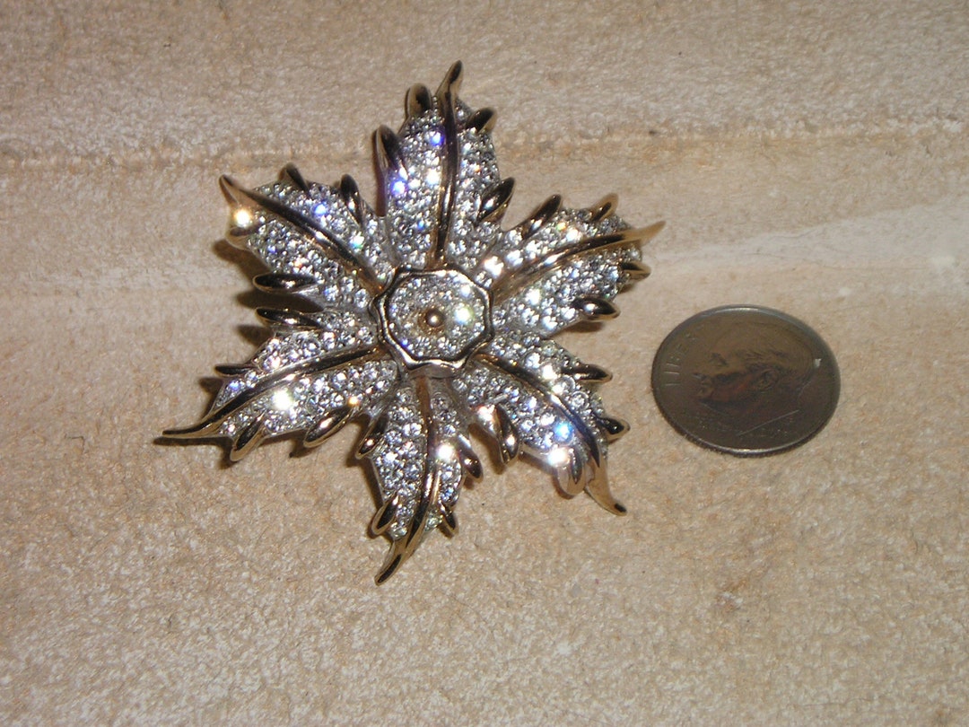 Vintage Signed Halbe Well Done Crystal Rhinestone Snowflake Flower ...