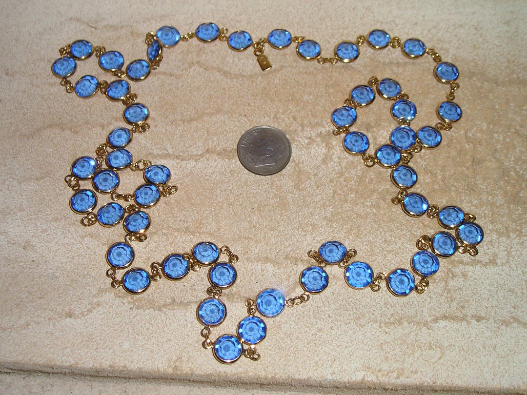 Signed With Swan Logo Swarovski Blue Bezel Set Crystal Pullover ...