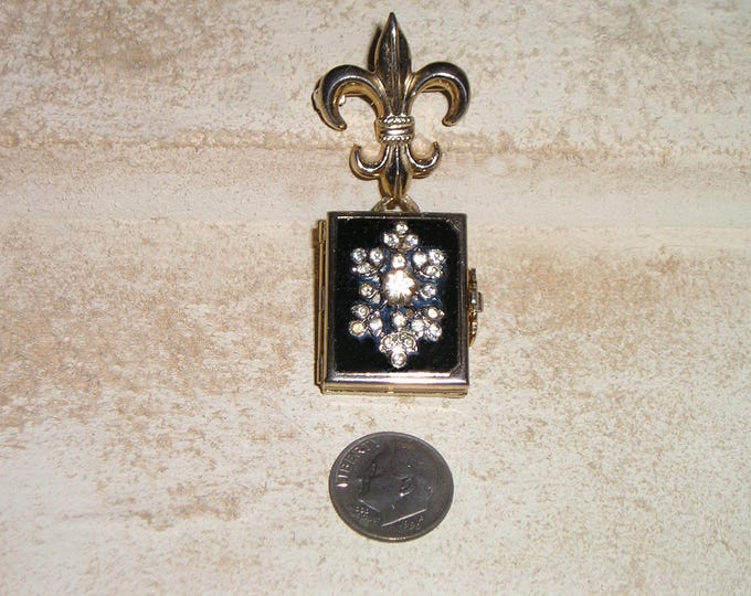 Signed Coro Pegasus 4 Picture Rhinestone Book Locket Brooch Pin With ...