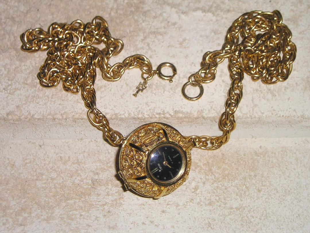 Vintage Signed Crown Trifari 17 Jewel Pendant Victorian Revival Watch ...