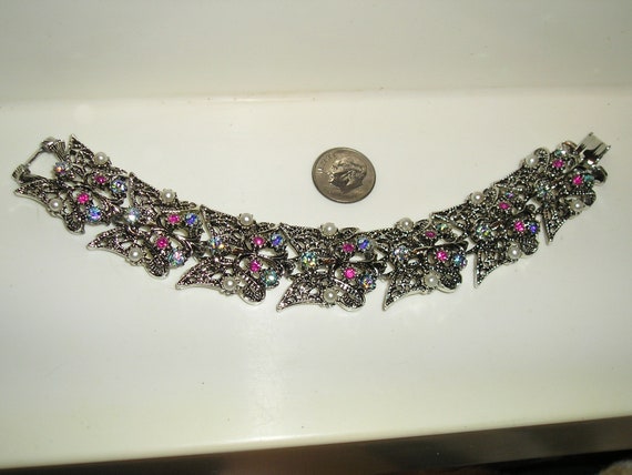 Vintage AB and Hot Pink Rhinestone Panel Bracelet With Faux | Etsy