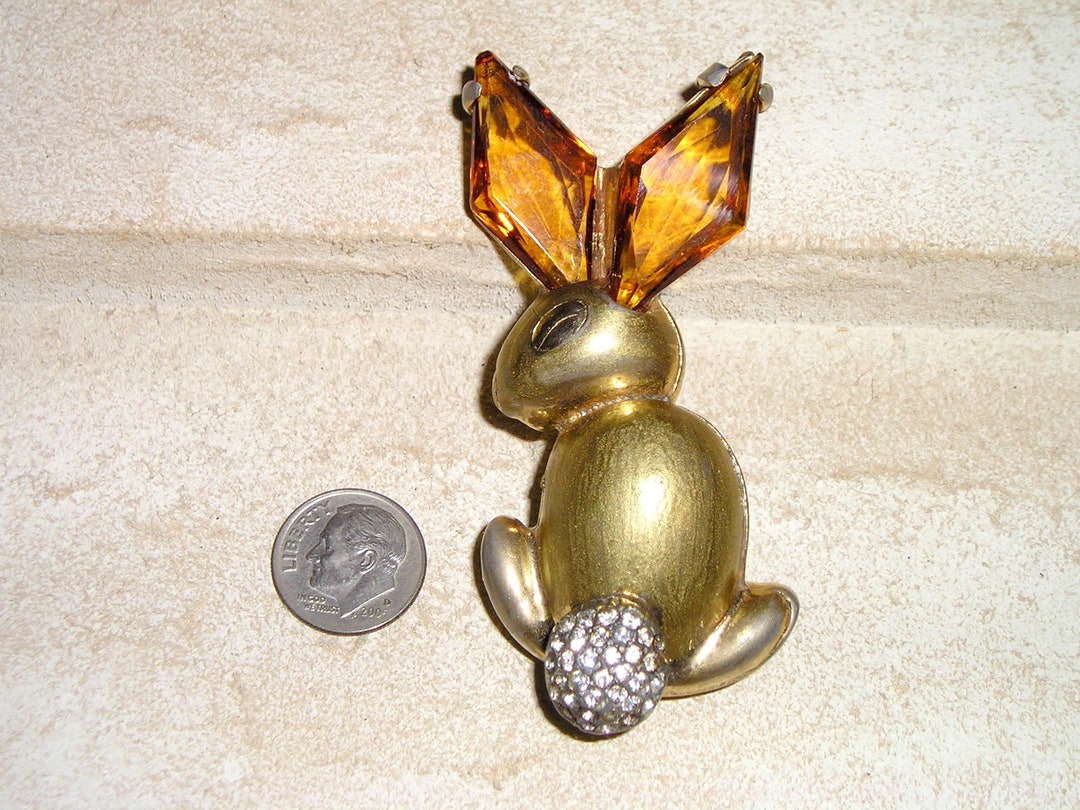 Vintage Unsigned Pomerantz Rhinestone Rabbit Brooch, Distinctive 1940's ...