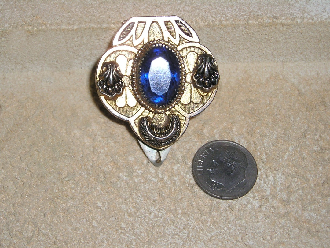 Vintage Art Nouveau Dress Purse or Hat Clip With Large Blue Oval Bezel ...
