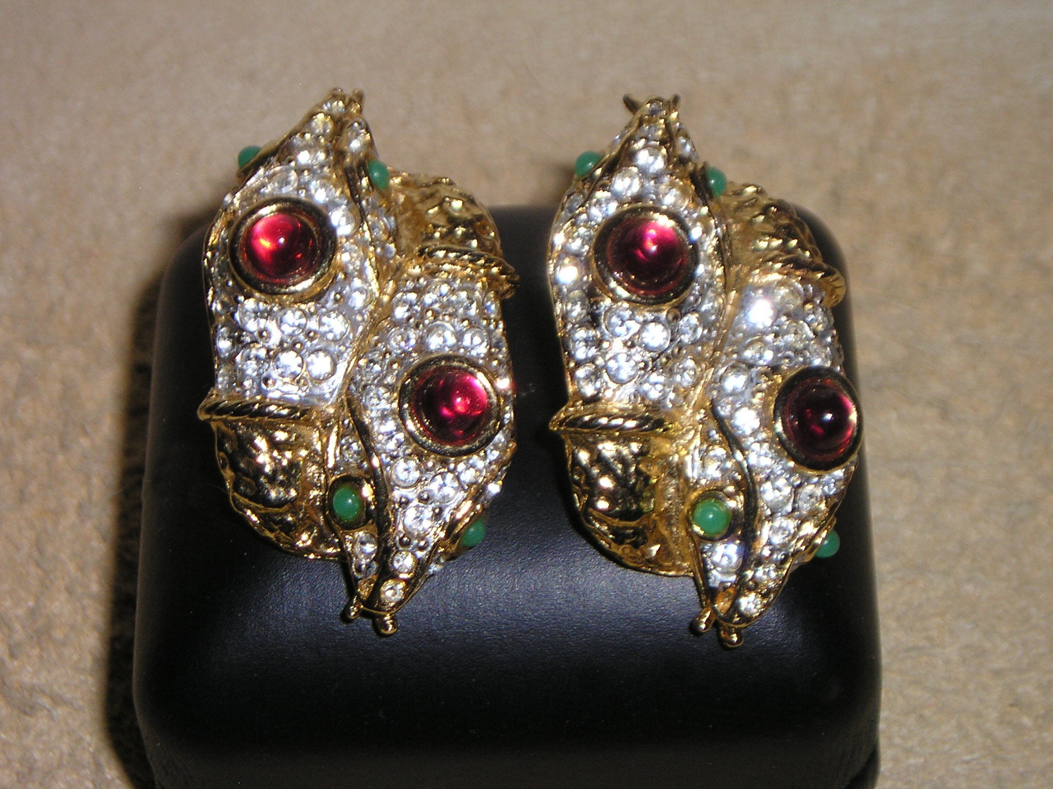 Vintage Unsigned Judith Leiber Rhinestone Clip on Snake Head Earrings With Red Cabochons and Green Glass Eyes. Well Done 1990 s Jewelry 182 Etsy