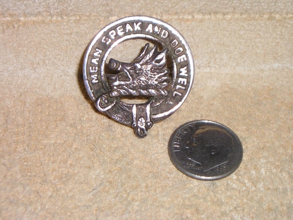 Vintage Signed Silver Scottish Boars Head Clan Pin. R… - Gem