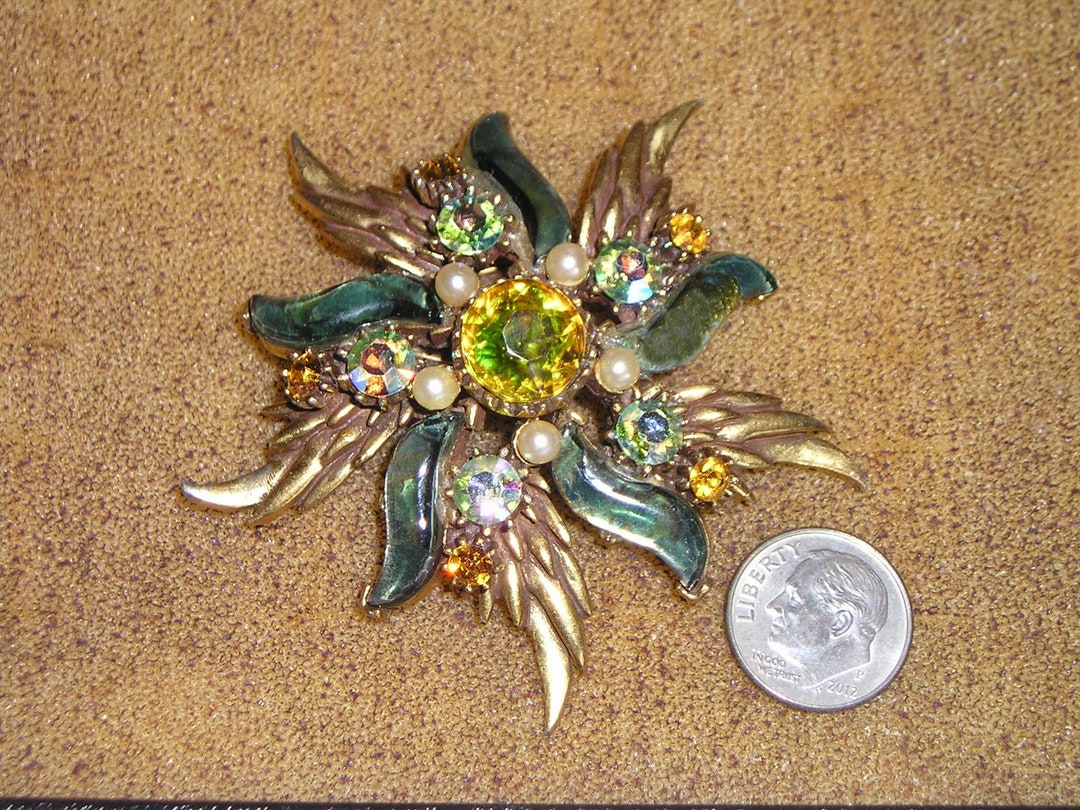 Vintage Signed Florenza Fancy Rhinestone Brooch Pin. Frame Solidly ...