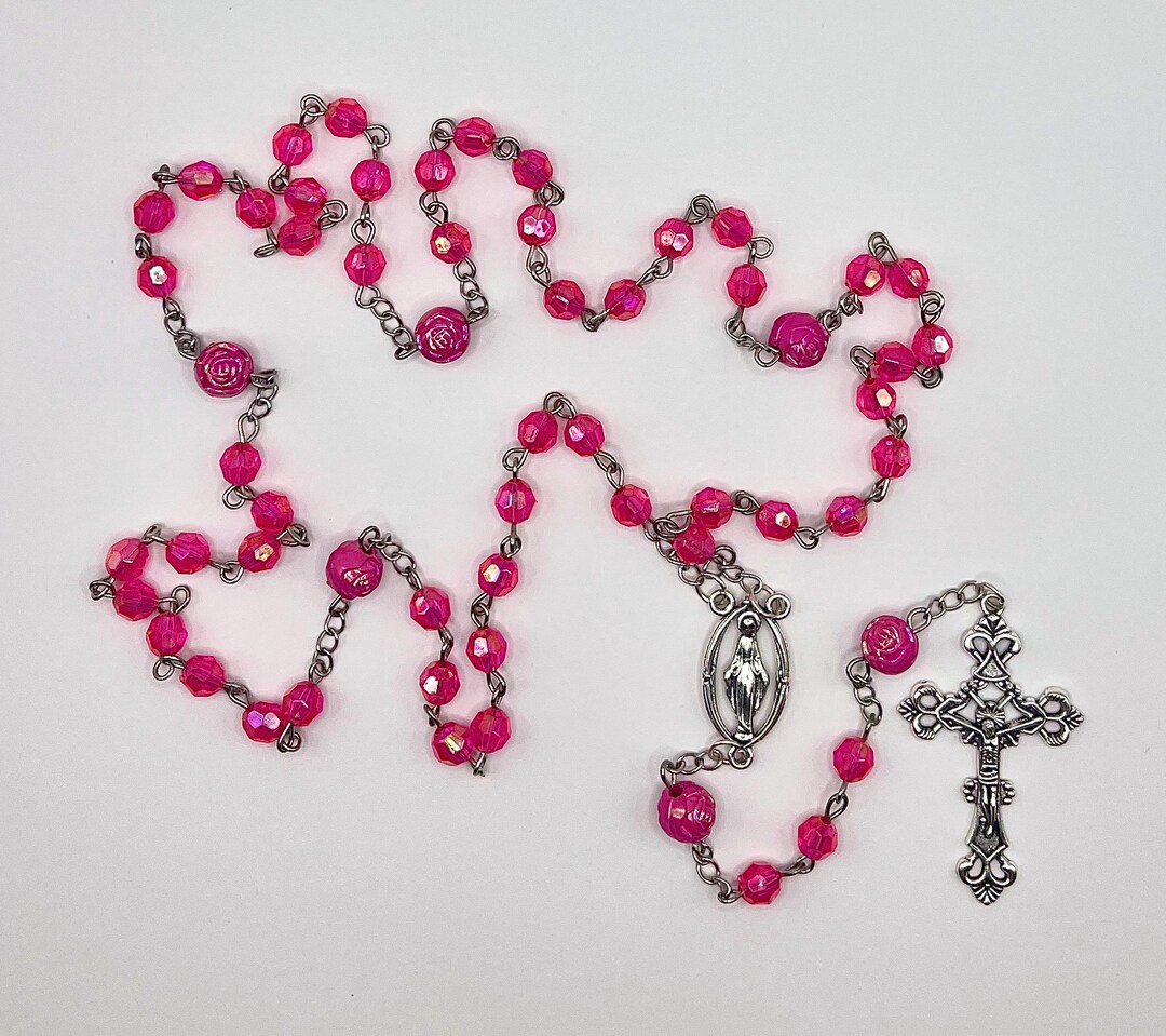 Catholic Rosary Handmade Bright Pink Crystal - Etsy