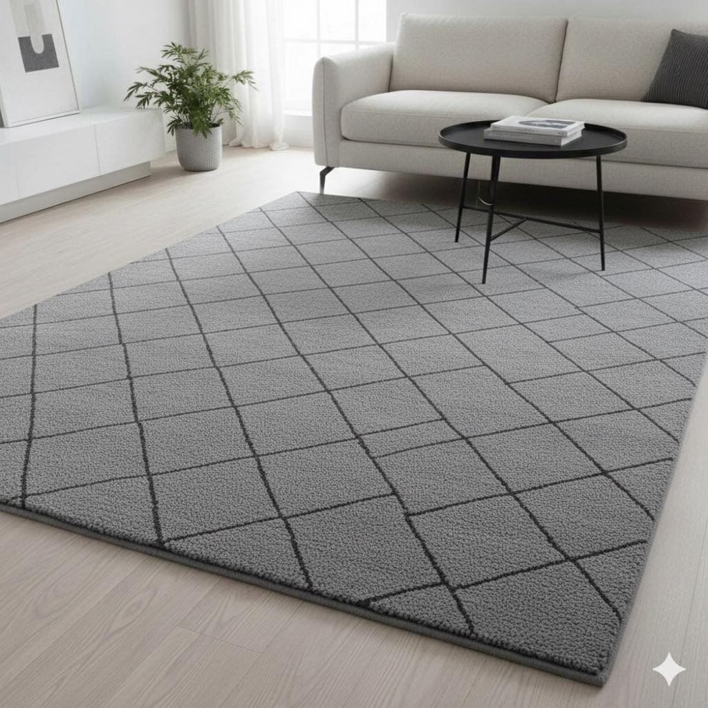 Hand-tufted Gray Grid Area Rug, Modern Minimalist Design - Etsy