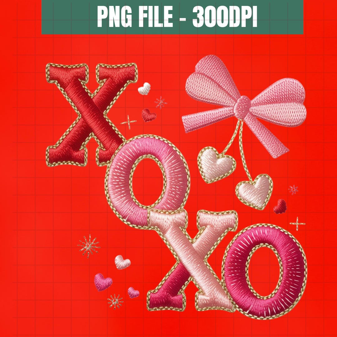 XOXO Valentine Faux Embroidery PNG, Crochet Knit Texture Design ...
