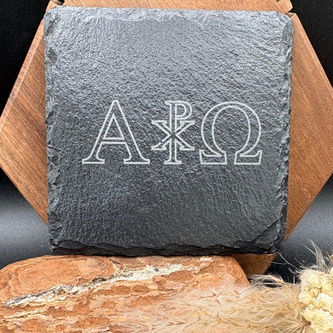 Alpha Omega Chi Rho Slate Coaster | Christian Decor - Etsy