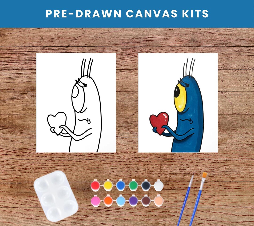 Sad Plankton Pre Drawn Canvas | DIY Art Kit | Easy Paint Night Activity ...